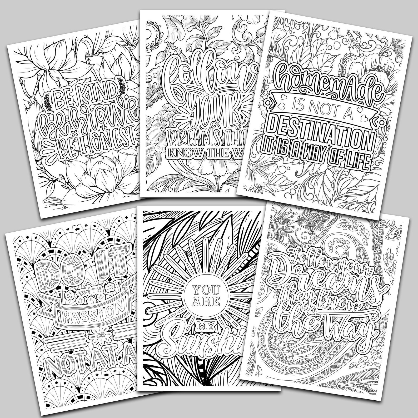 50 Inspirational Affirmations Printable Digital Adult Coloring Pages ...