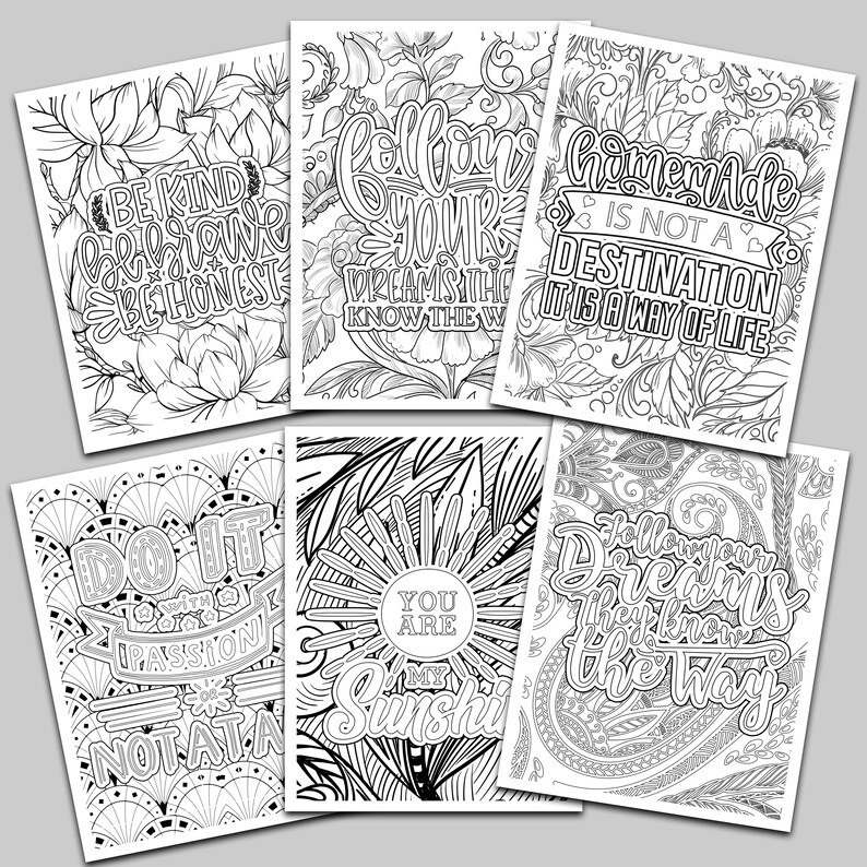 50 Inspirational Affirmations Printable Digital Adult Coloring Pages ...