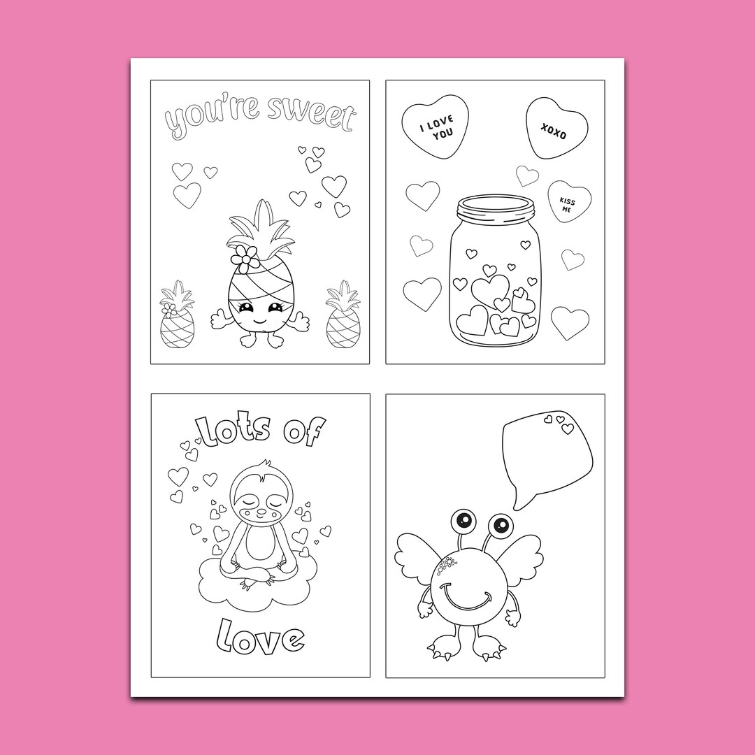 16 Printable Coloring Valentines Cards - Etsy