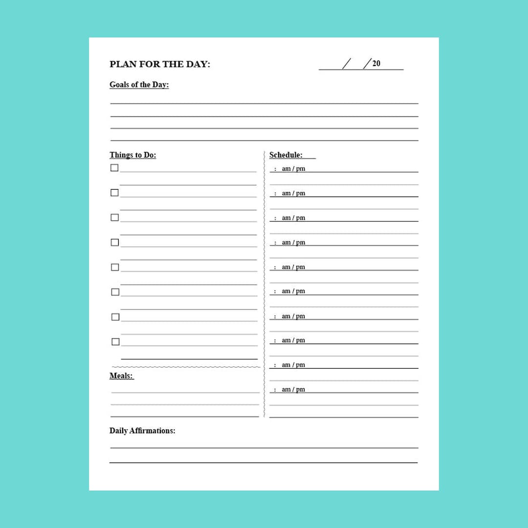 Daily Planner Digital Printable Daily Goals Daily Affirmations Digital ...