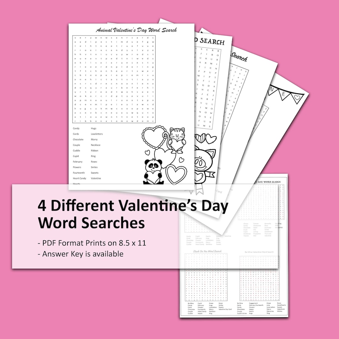 4 Printable Valentine's Day Word Searches Digital - Etsy
