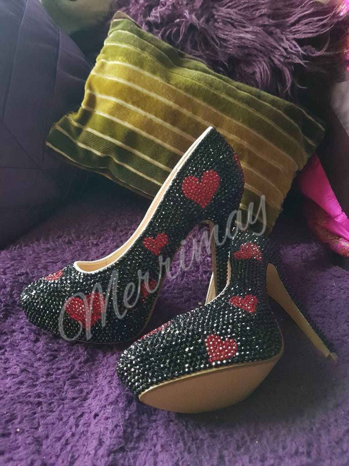 HEART PATTERN HEELS | Party Heels Shoes | Black and Red Heels | Goth ...