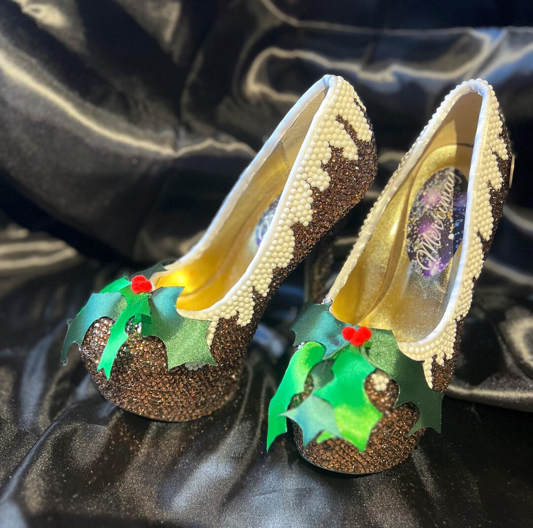 XMAS PUDDING HEELS | Festive Pudding Shoes | Holiday Crystal Heel ...