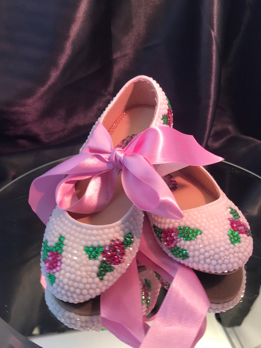 PINK ROSE FLAT Pumps | Baby Girl Shoes | Satin Ribbon Pumps | Sparkling ...