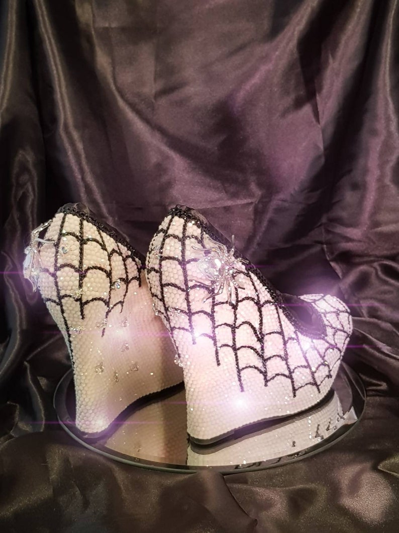 SPIDER MUM SHOES | Hand Painted Wedges | Spider Web Wedges | Crystal ...