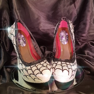 SPIDER MUM SHOES | Hand Painted Wedges | Spider Web Wedges | Crystal ...