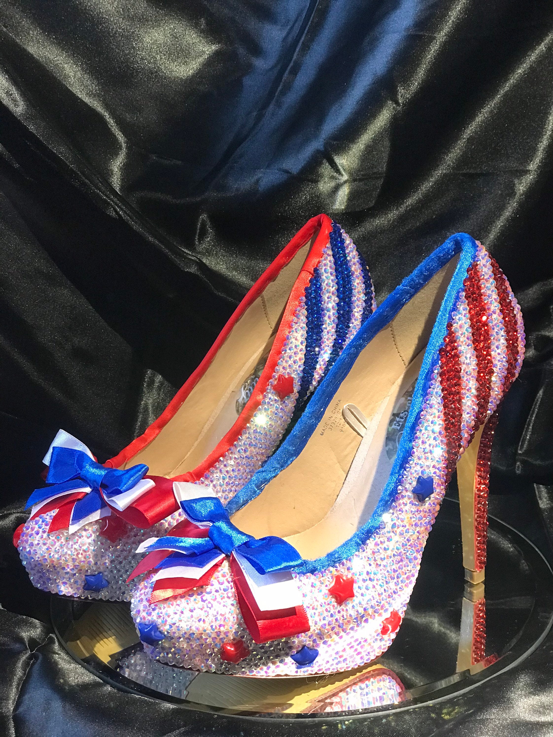 AMERICA BEAUTY HEELS | Patriotic High Heels | Us8 Crystal Heels | Flag ...