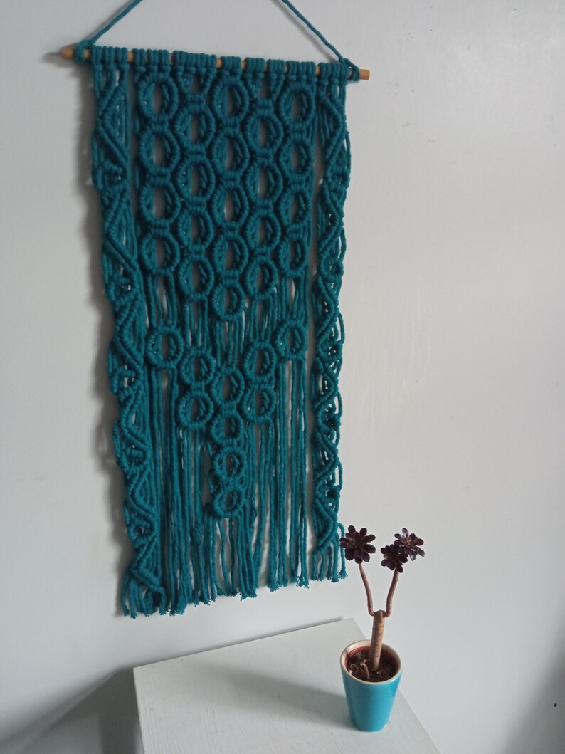 Blue Bubble Macrame, Boho Home Decor, Hoop Pattern Macrame, Big Wall ...