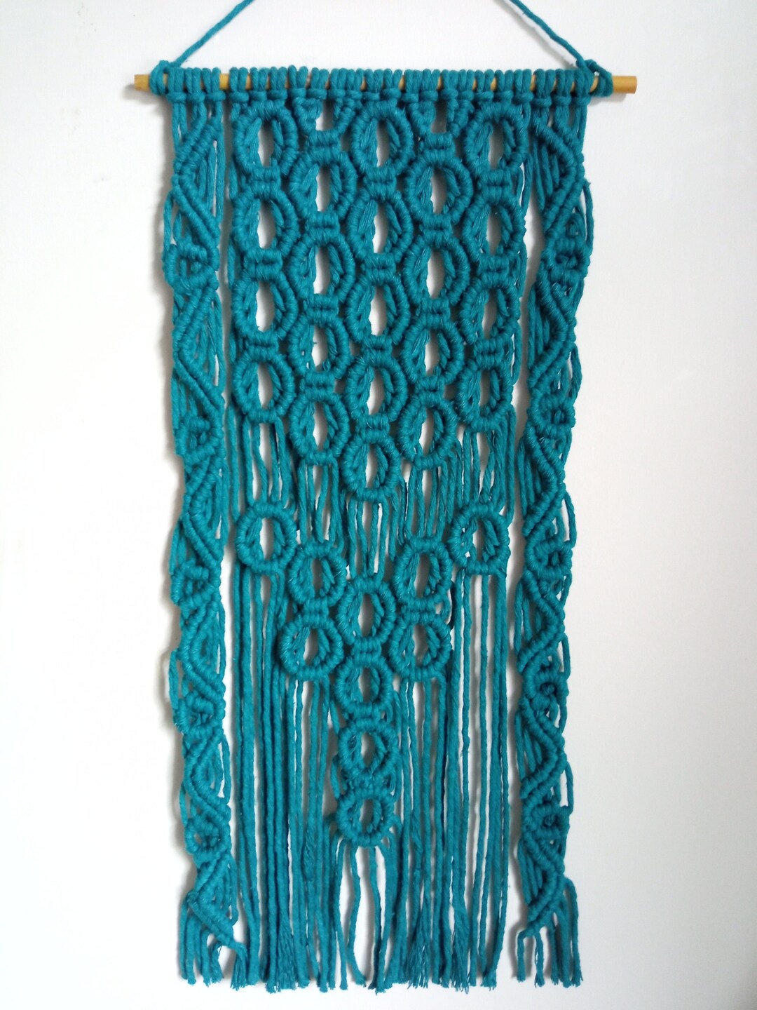 Blue Bubble Macrame, Boho Home Decor, Hoop Pattern Macrame, Big Wall ...