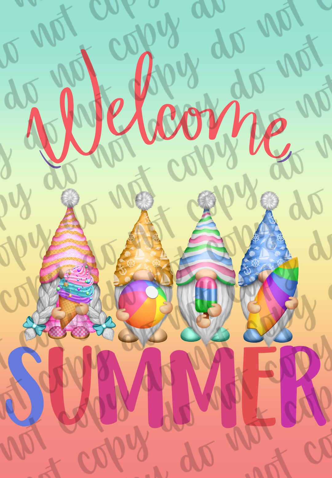 Welcome Summer, Gnomes With Ice Cream Garden Flag PNG Sublimation ...