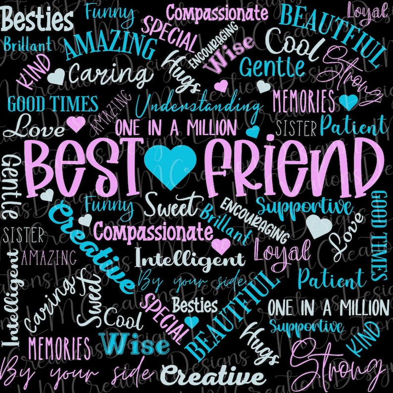 Best Friend Word Collage PNG | Pastel Friendship Sublimation Design ...