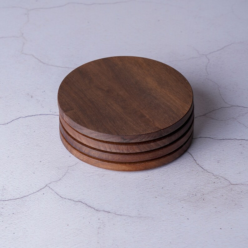 Walnut Coaster Set, Round Wooden Drinks Mat - Etsy UK