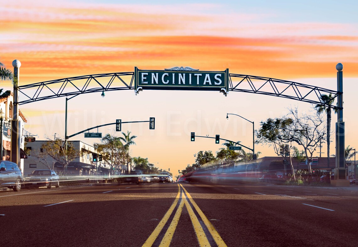 Encinitas Street Sign San Diego Art Print Southern California Moonlight ...