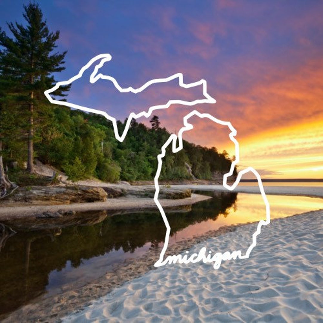 Michigan Outline Decal, Michigan Sticker, Vinyl Car Decal, Michigan ...