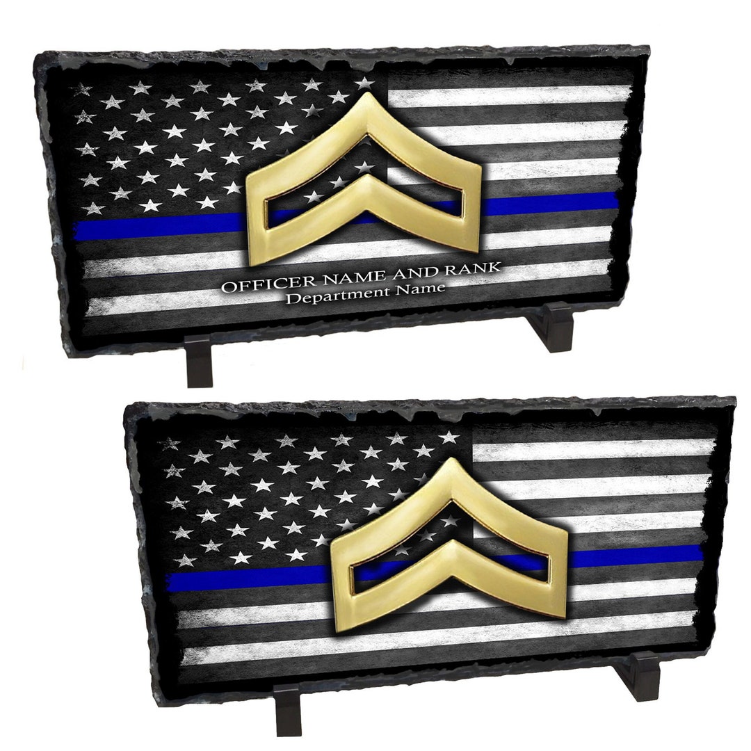 Police Corporal Rank Bars American Flag Thin Blue Line Art Chiseled ...