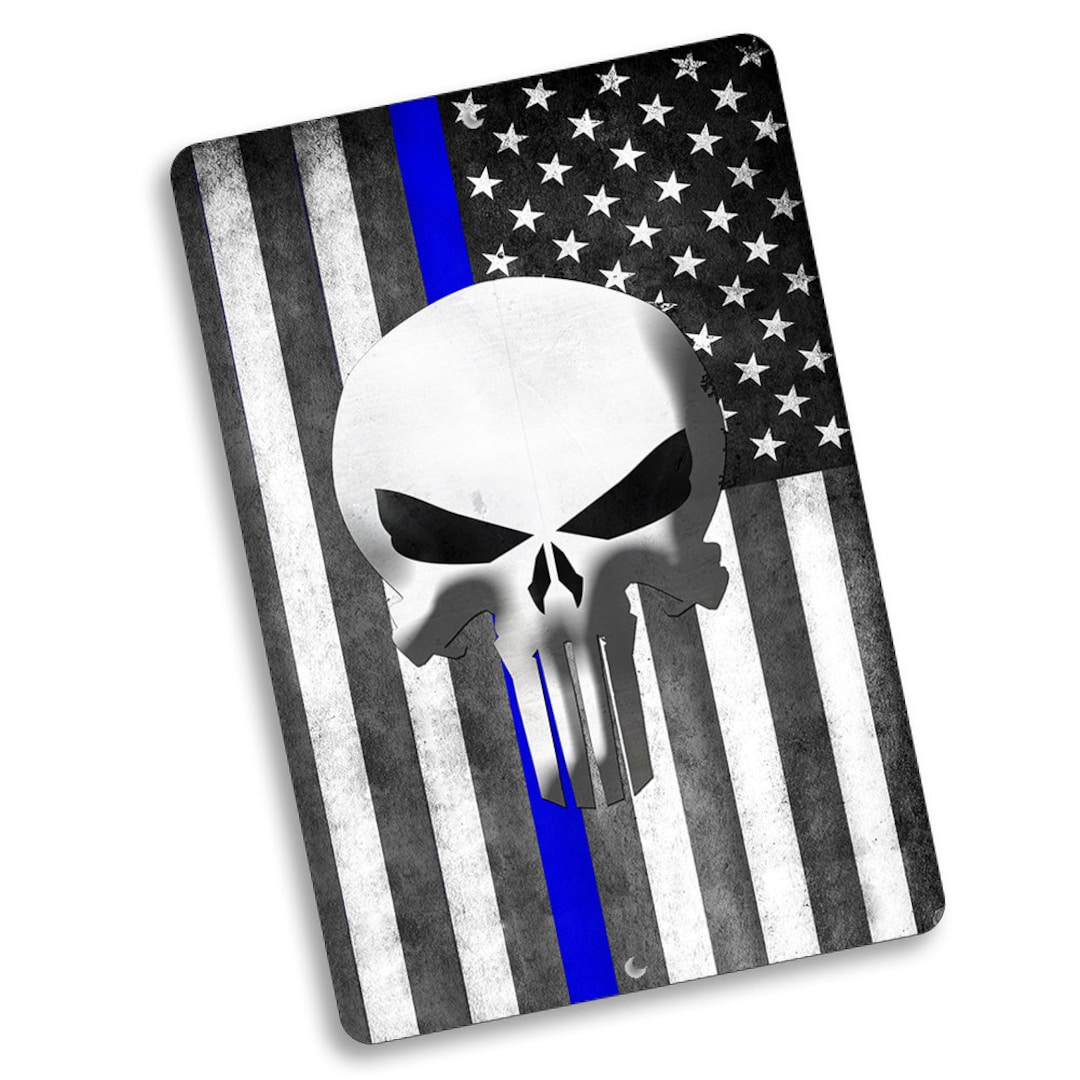 Thin Blue Line Punisher American Flag Metal Sign Police Wall Decor ...
