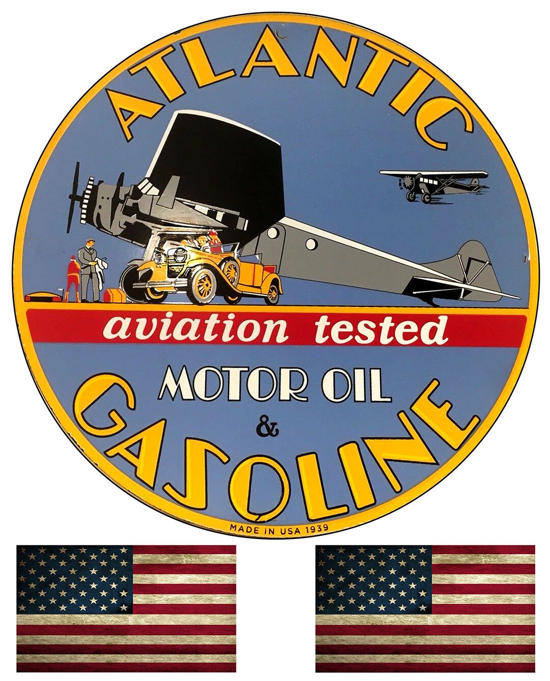 Atlantic Gasoline Garage Sign Metal Garage Vintage Reproduction 11.75 ...