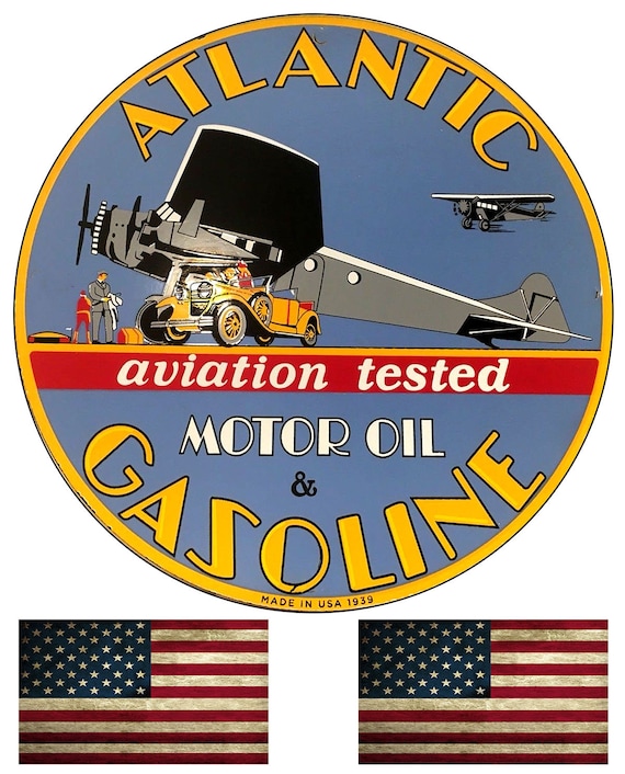 Atlantic Gasoline Garage Sign Metal Garage Vintage | Etsy