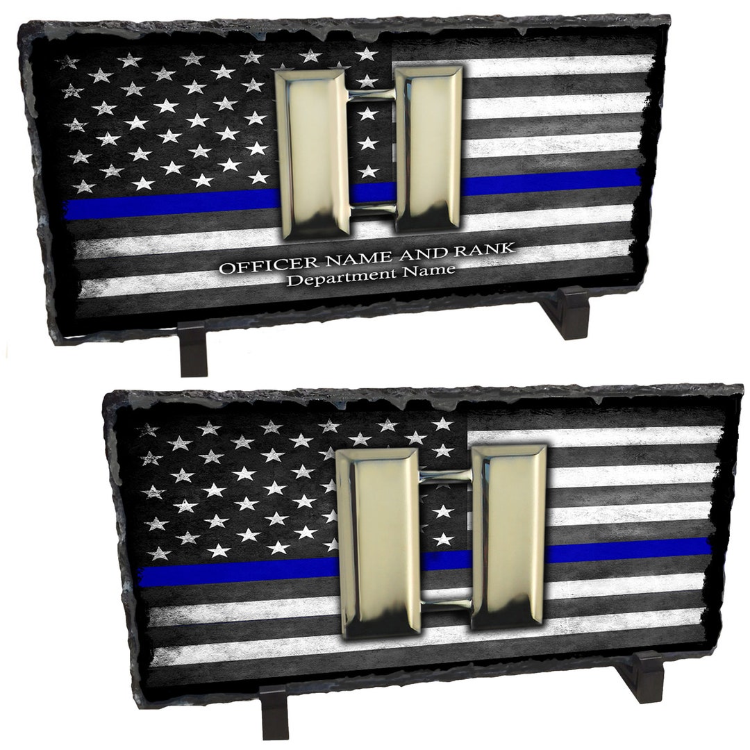 Police Captain Rank Gold Bars American Flag Thin Blue Line Art Chiseled ...
