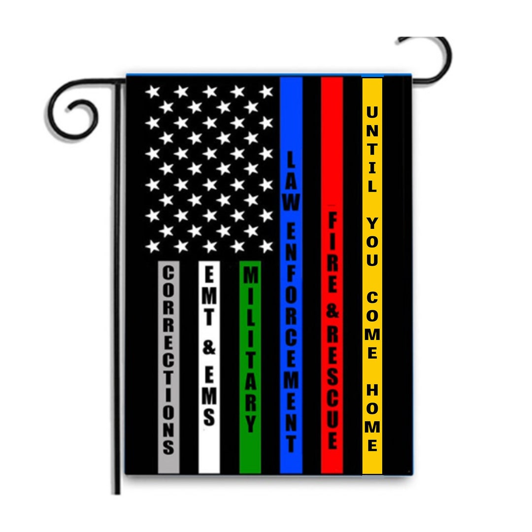 TWO Flags TWO Stands Primary Colors First Responder Military Emt Ems ...