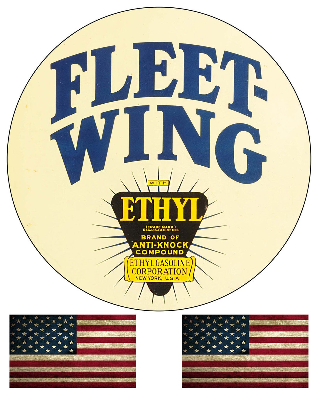 Fleet Wing Ethyl Gas Advertisement Old Vintage Round Garage Sign Metal ...