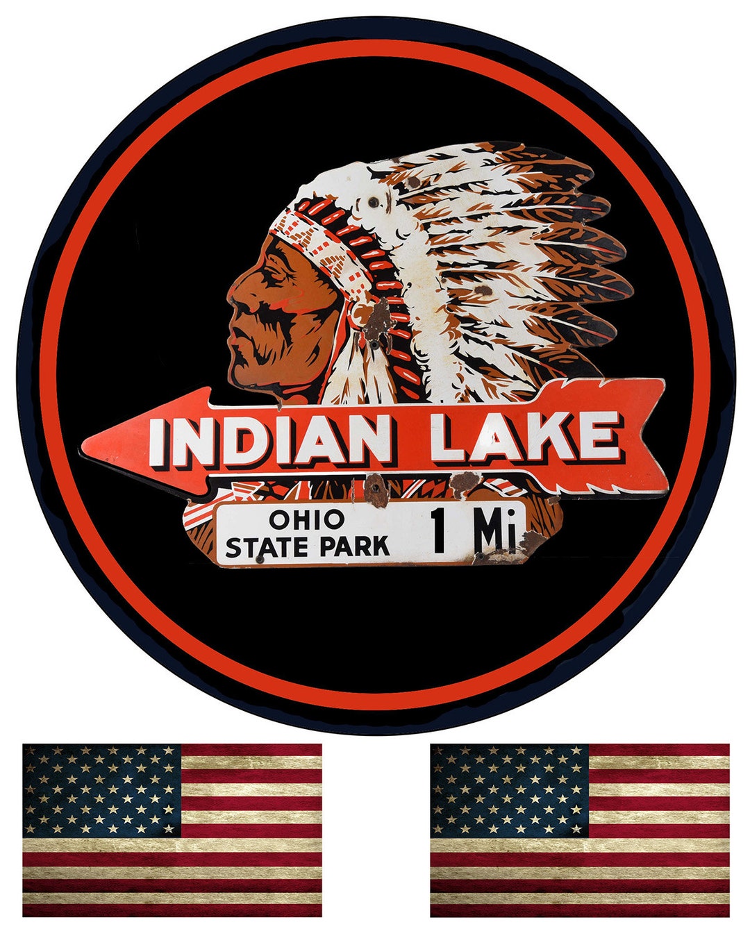 Indian Lake Ohio State Park Advertisement Old Vintage Round Garage Sign ...