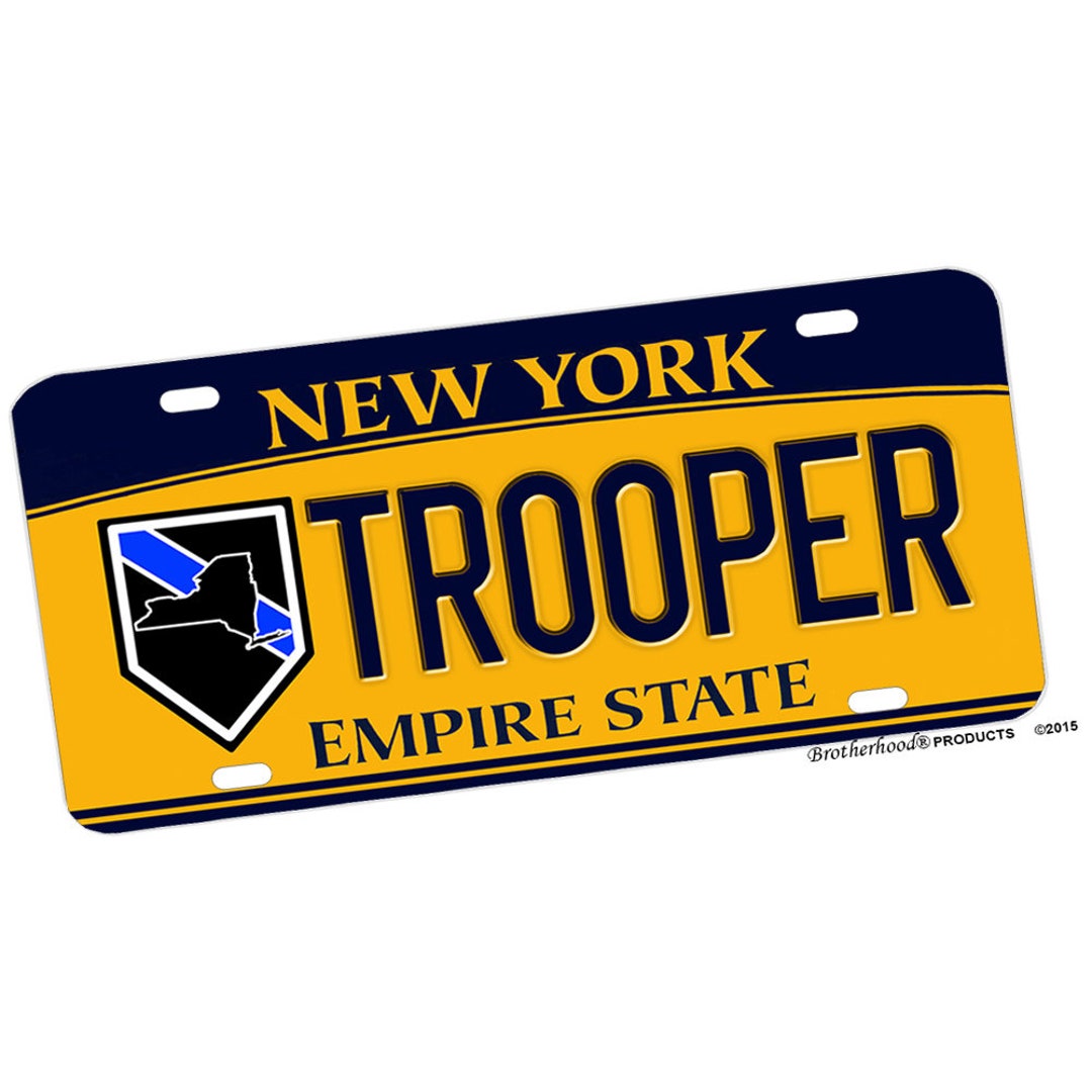Yellow New York Trooper License Plate | NY Logo W/ Thin Blue Line ...
