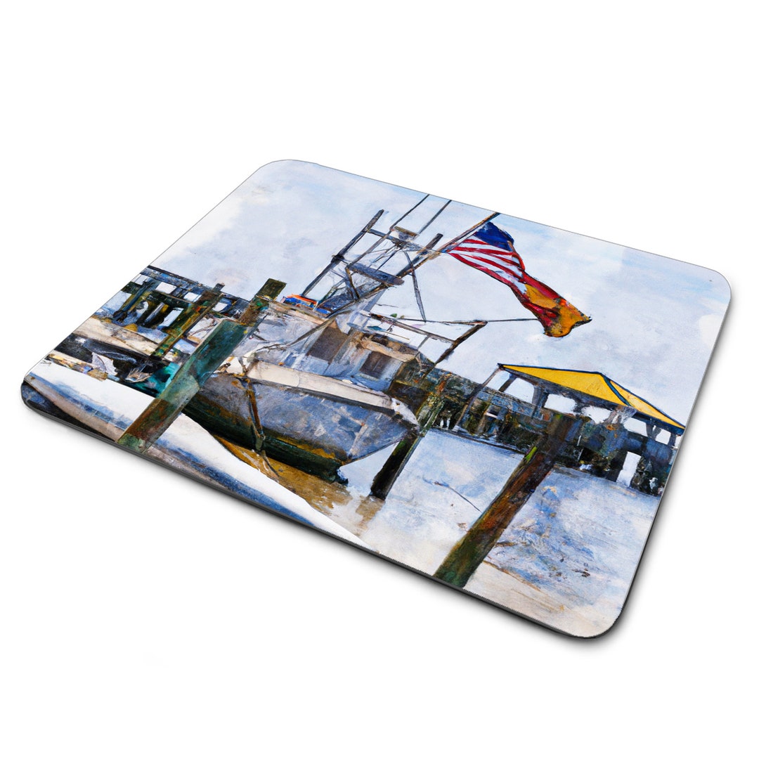 Fishing Boat at Dock American Flag Mouse Pad Gift Artistic Gaming Mouse ...