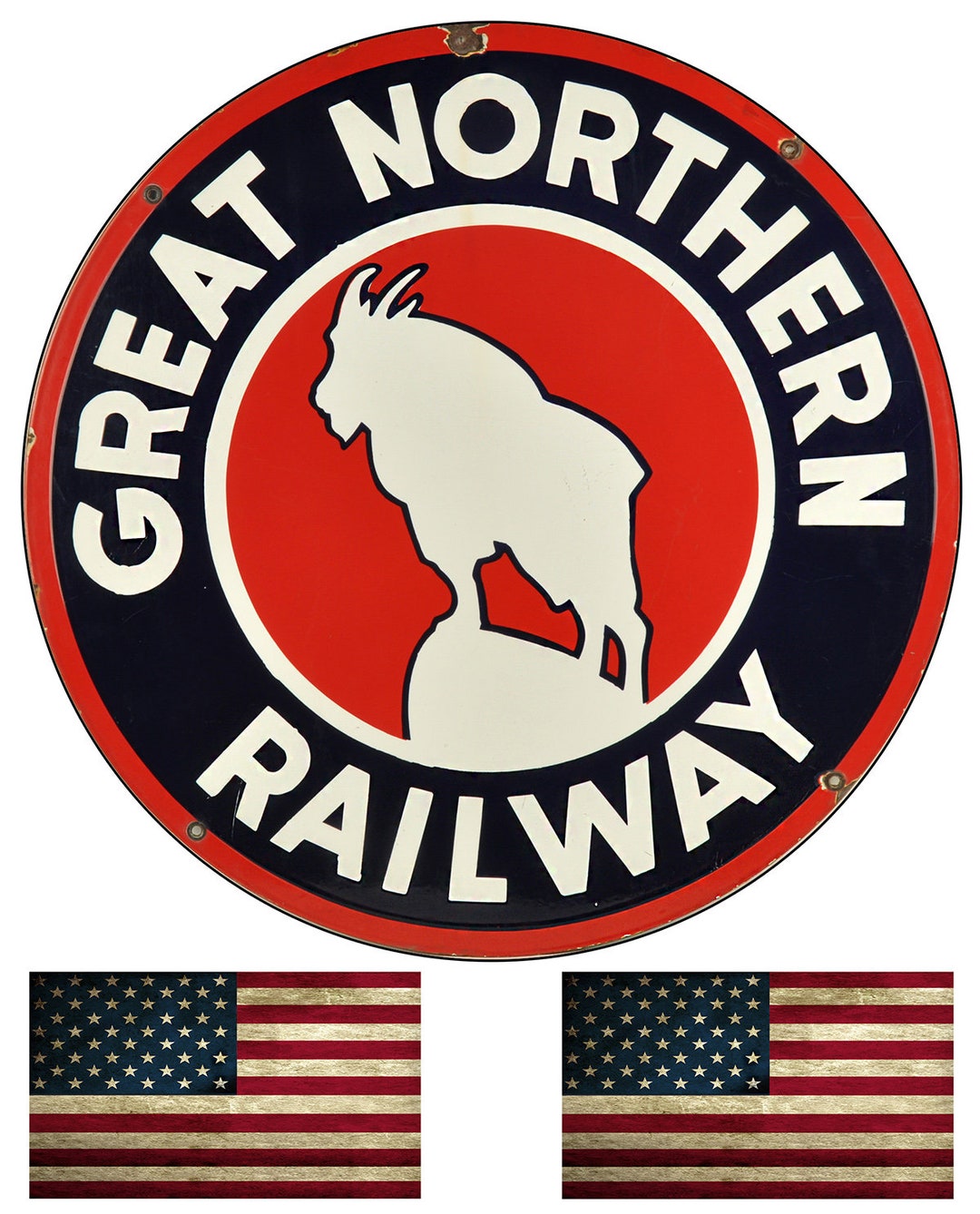 Great Northern Railway Sign Ad Old Vintage Round Garage Sign Metal ...