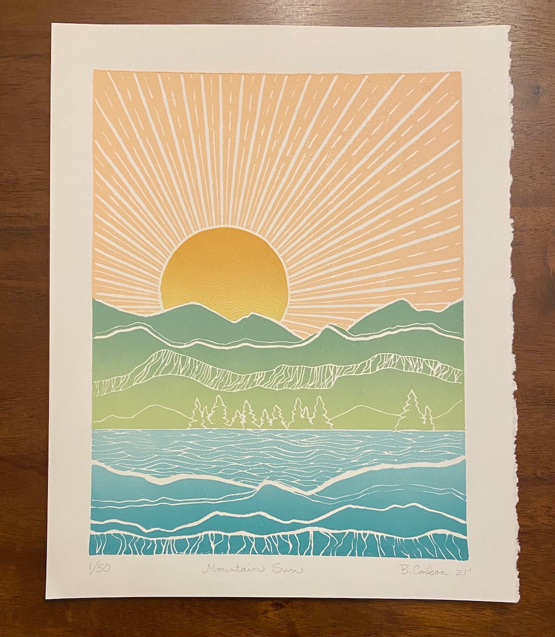 Mountain Sunrise Art, Linocut Mountain Print, Landscape Art - Etsy