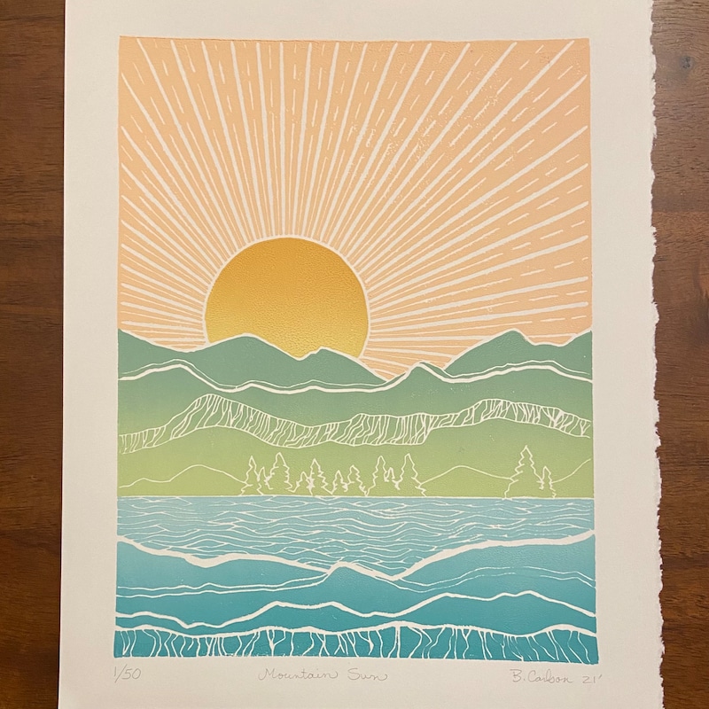 Linocut Landscape - Etsy