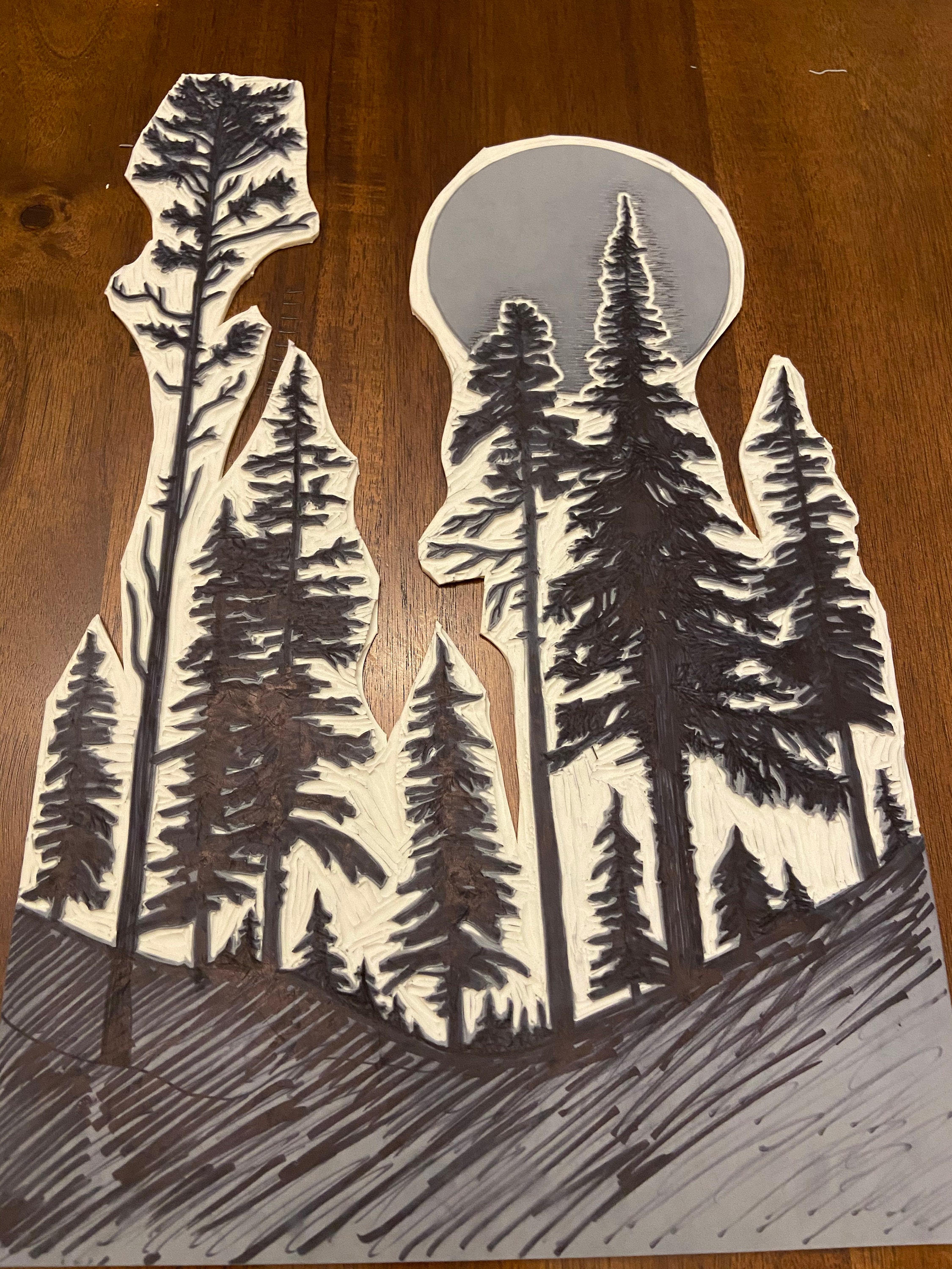 Blood Moon Forest, Forest Moon, Michigan Forest, Linocut, Linocutprint ...