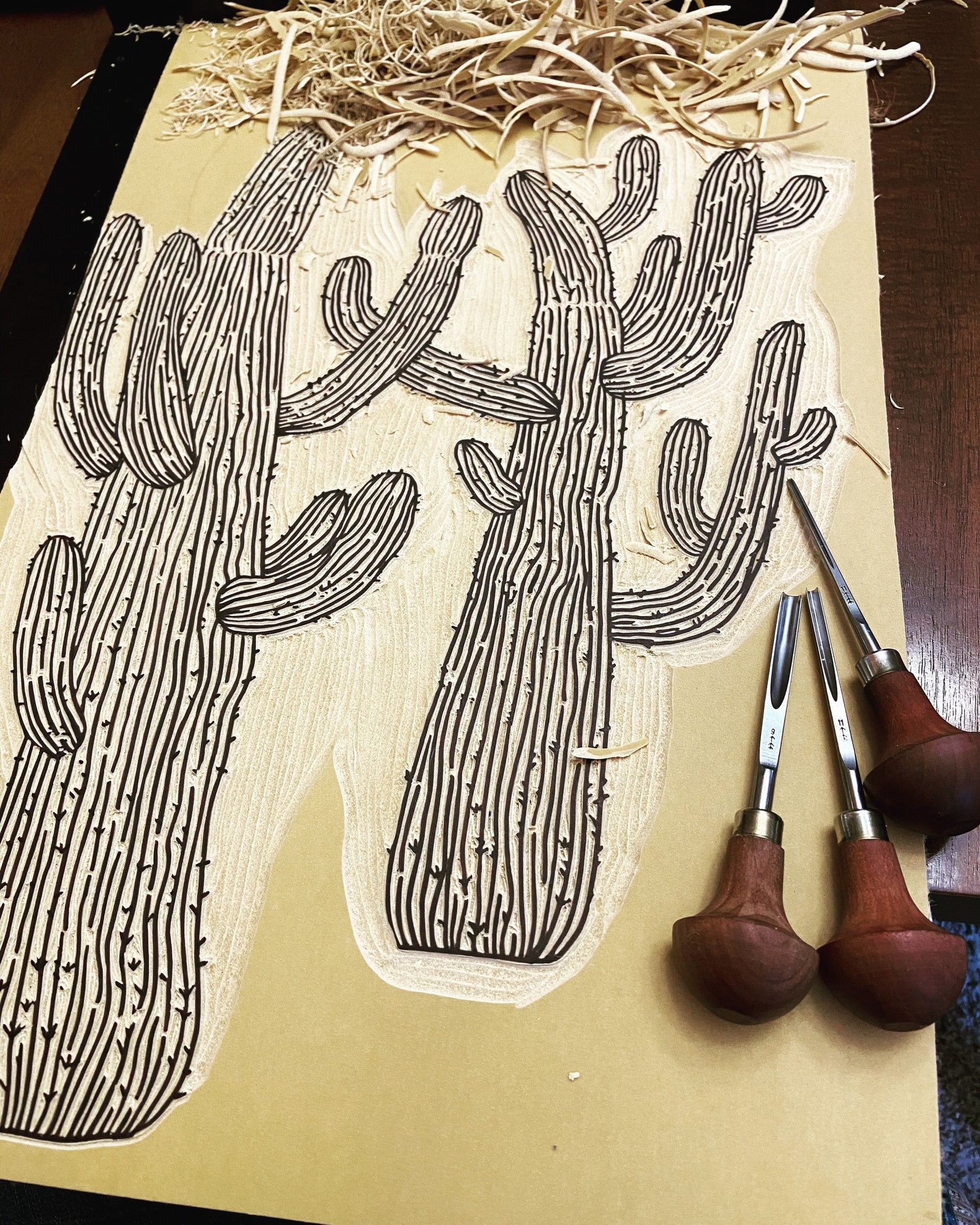 Saguaro Cactus, Cactus Sunrise, Arizona Art, Linocut Nature, Desert ...