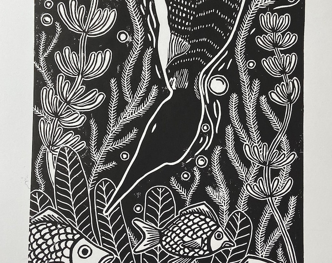 Two Loons Linocut Block Print Bird Ornithology Avian Relief Print - Etsy
