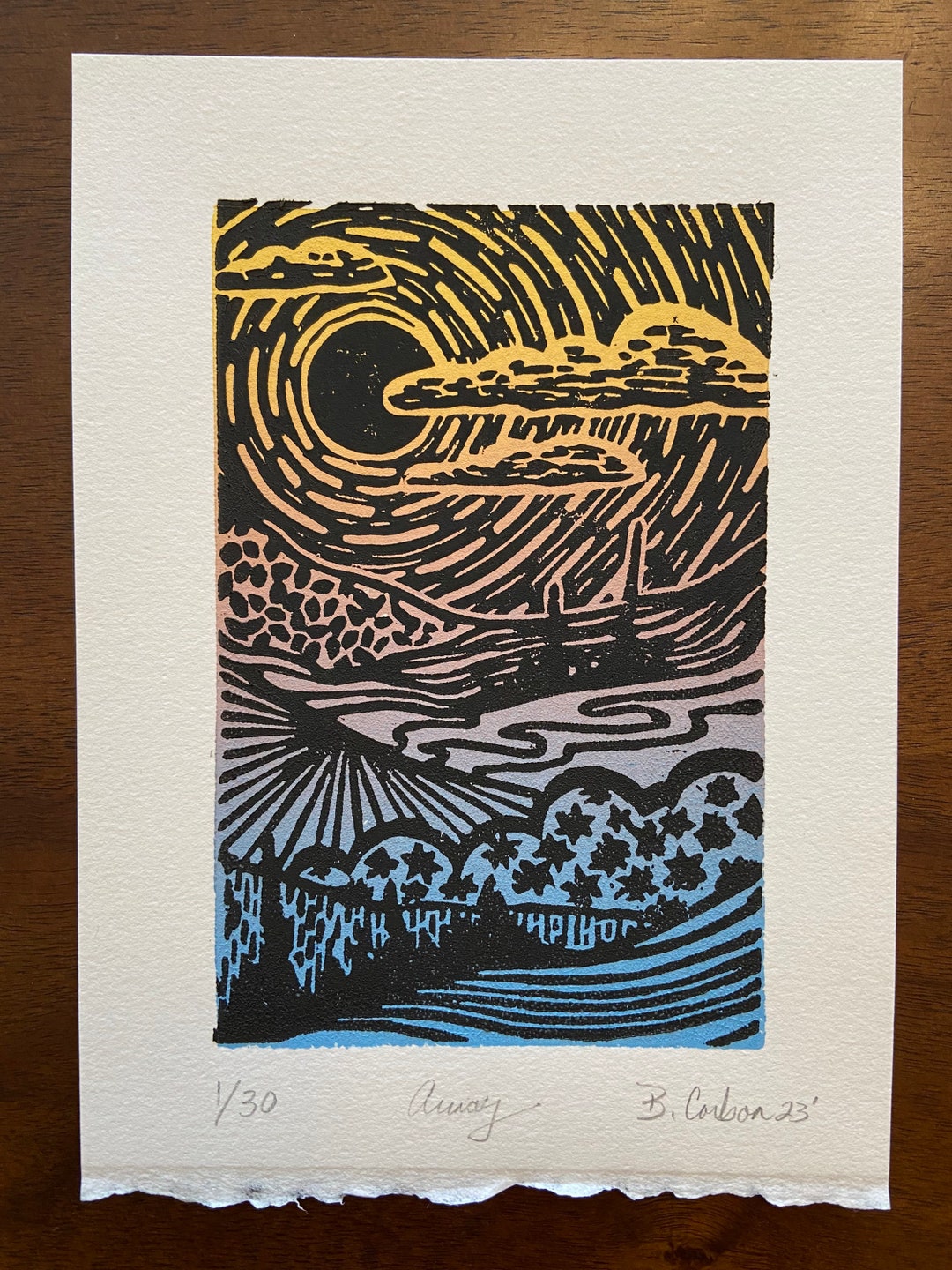 Sunset Linocut Print: Michigan Farmland Landscape Art - Etsy
