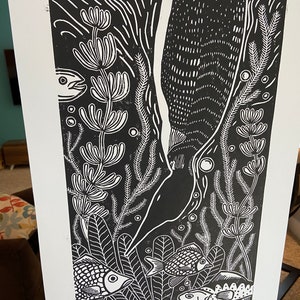 Loon Diving Linocut Print, Michigan Wildlife Art, Waterbird Art - Etsy