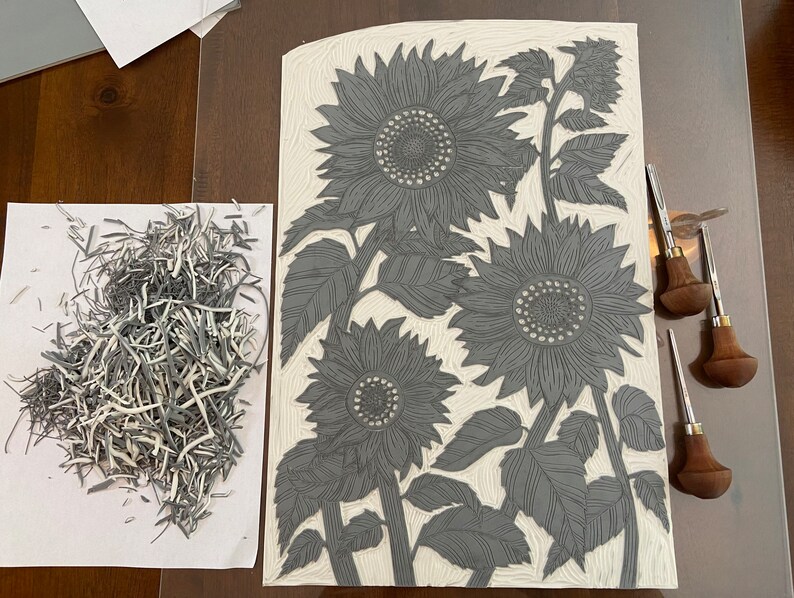 Red Sunflowers Sunflower Linocut Linocut Flowers Sunflower - Etsy