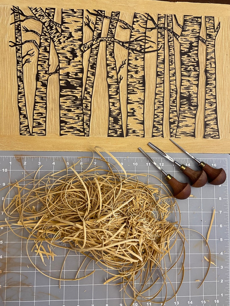 Birch Trees, Nature Wall Art, Linocut, Linocut Trees, Linocut Art ...