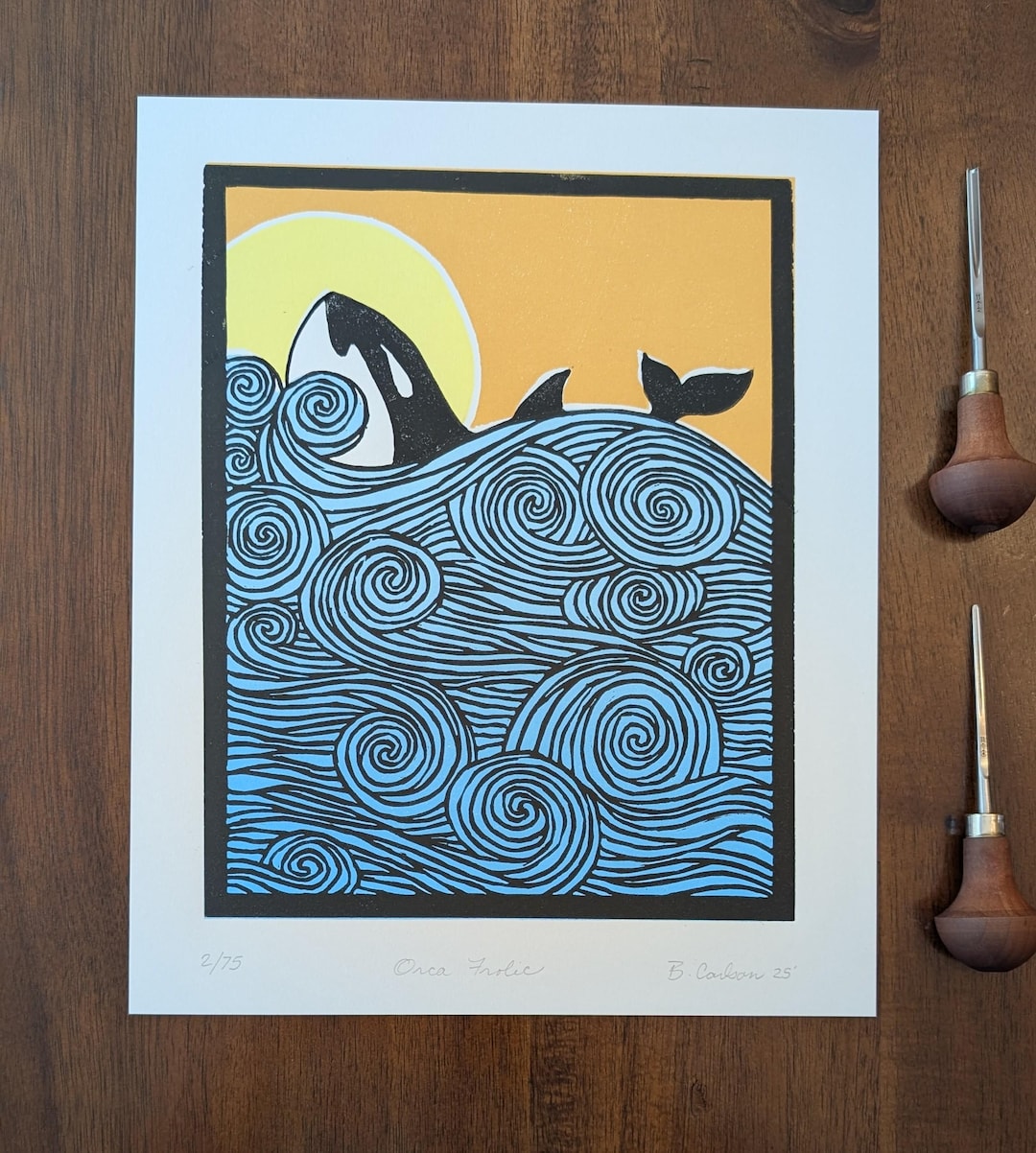 Linocut Orca, Whale Art, Orca Print, Alaska Wildlife, - Etsy