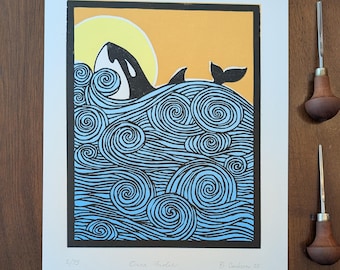 Dahlia Linocut Print - Etsy