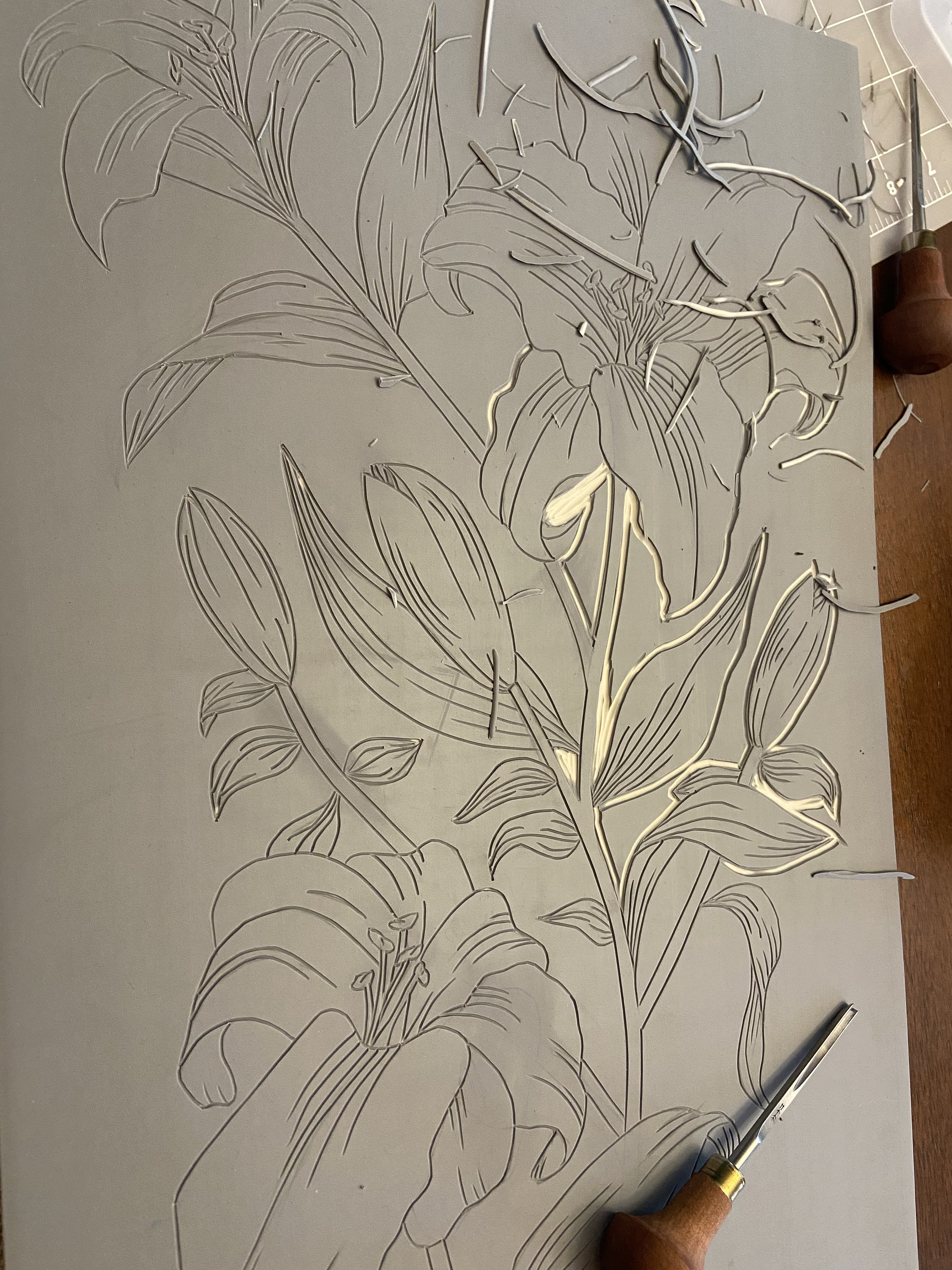 Lilies, Lily Flower, Lily Linocut, Lily Linocut Art, Linocut Art ...