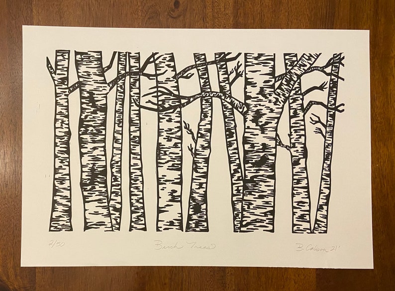 Birch Tree Art, Linocut Print, Nature Wall Art - Etsy
