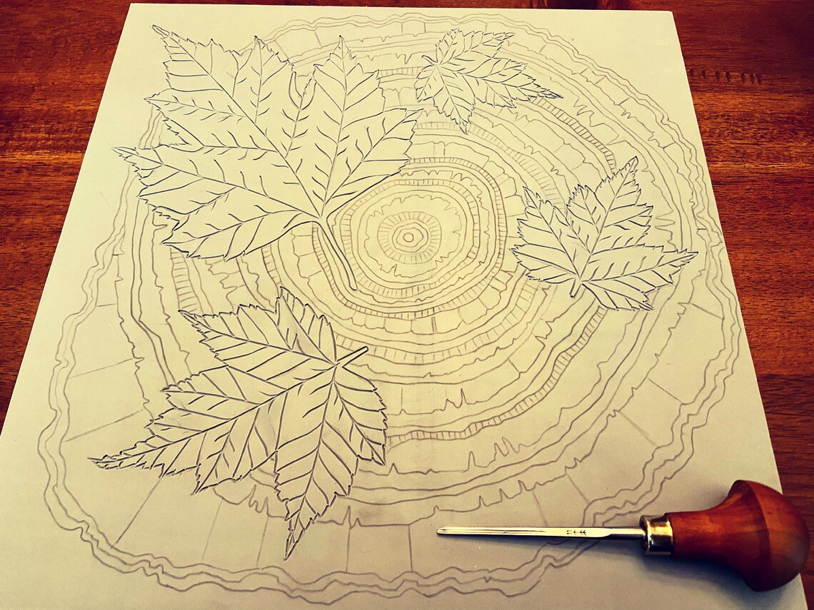Maple Tree Rings, Tree Rings, Maple Leaves, Leaves, Nature, Linocut ...