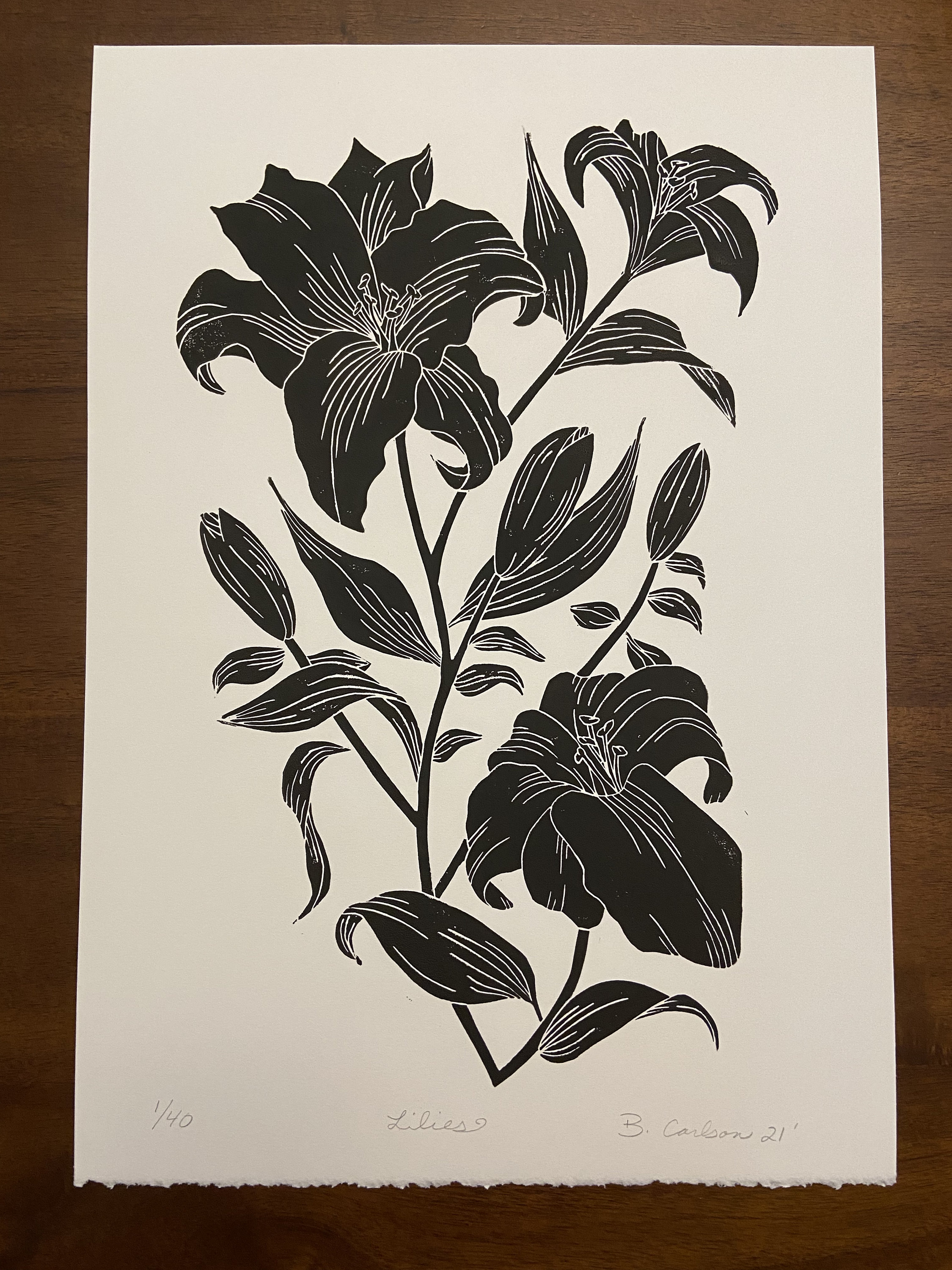 Lilies, Lily Flower, Lily Linocut, Lily Linocut Art, Linocut Art ...
