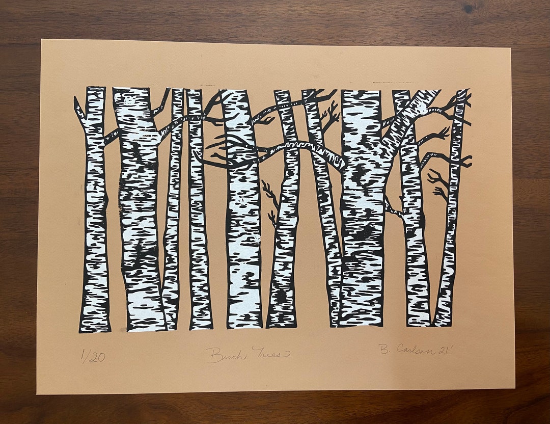 Birch Trees, Nature Wall Art, Linocut, Linocut Trees, Linocut Art ...