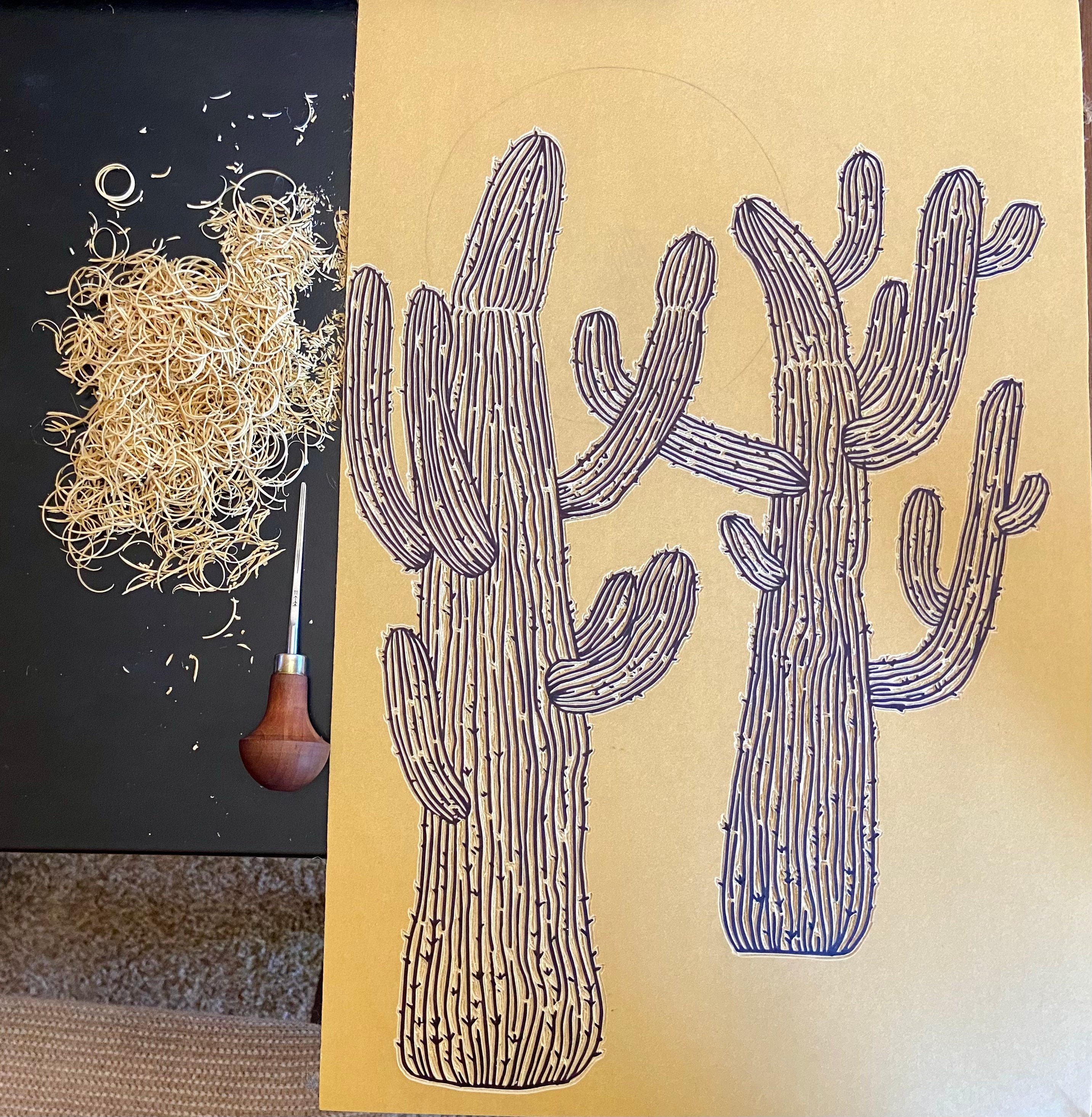 Saguaro Sunrise, Linocut Desert, Cactus Print, Arizona Art, - Etsy