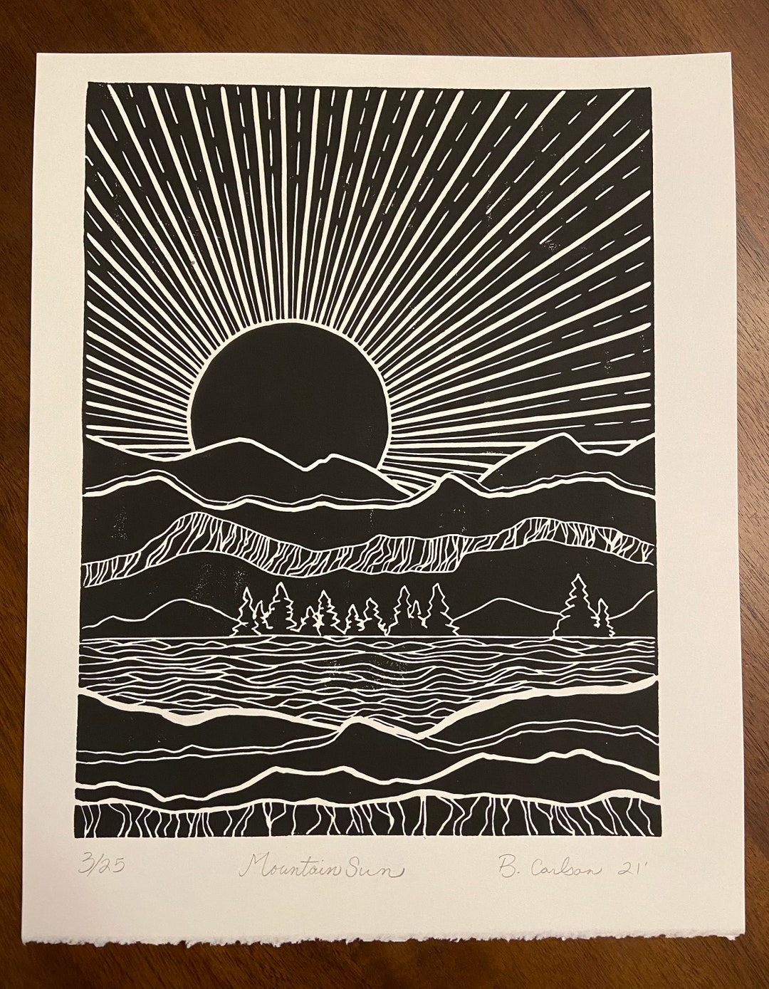 Mountain Big Sun Nature Landscape Linocutart Linocut - Etsy UK