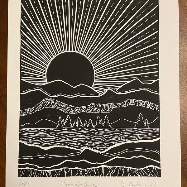 Linocut Landscape - Etsy