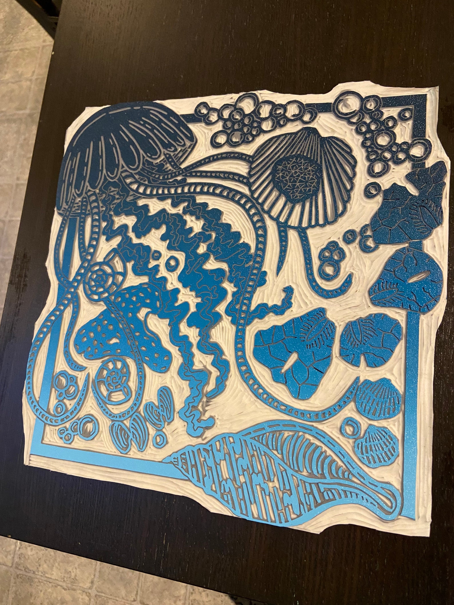 Beach Linocut, Linocut Print, Jellyfish Art, Nature Print, Ocean Wildlife, Shell Art - Etsy