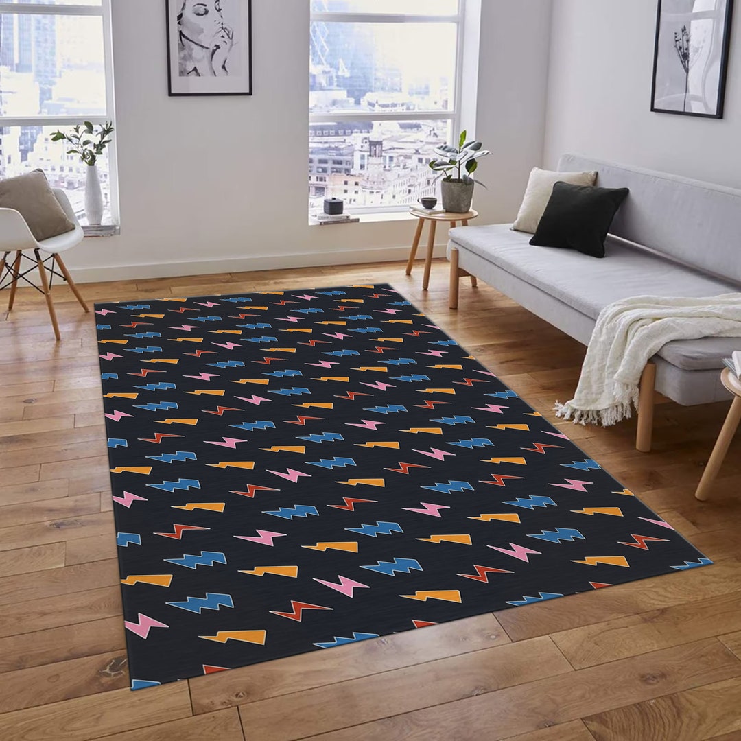 80's Lightning Indoor Outdoor Area Rug Gamer Rug, Comic Nerd Gift, 90's ...